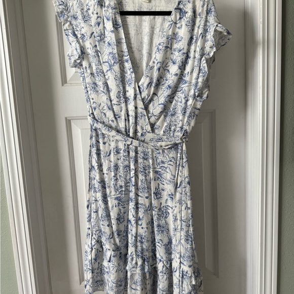 Monteau | Dresses | Monteau Blue And Gray Ruffled Wrap Midi Dress ...